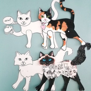 Cat Paper Doll Printable, You Color and Cut, Articulated Paper Doll ...