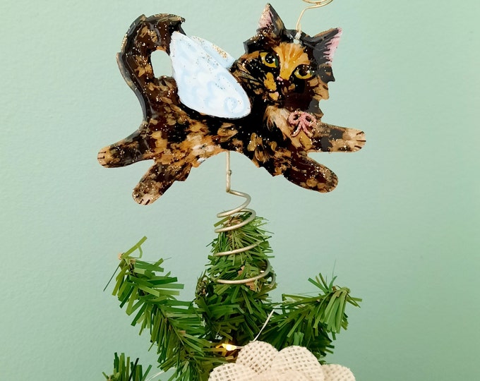 Tortoiseshell Cat Angel, Cat Tree Topper, Tortoiseshell Cat Figurine ...