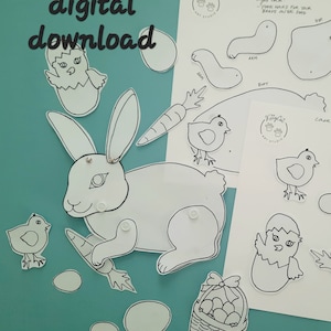 Bunny Rabbit Paper Doll Printable, You Cut and Color, Articulated Paper ...