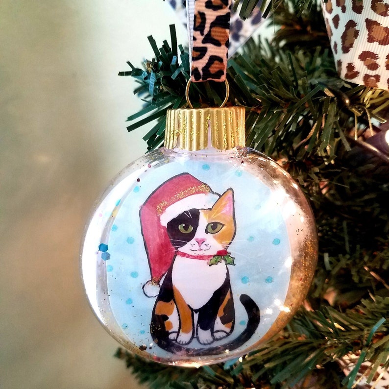 Calico Cat Ornament With a Santa Hat Cat Christmas Ornament - Etsy