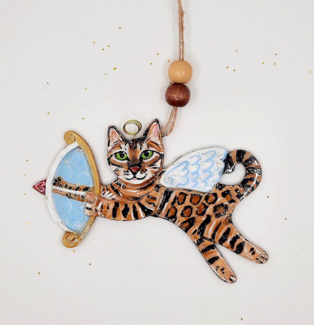 Bengal Cat Ornament, Valentine's Day Theme, Bengal Cat Angel, Cupid - Etsy