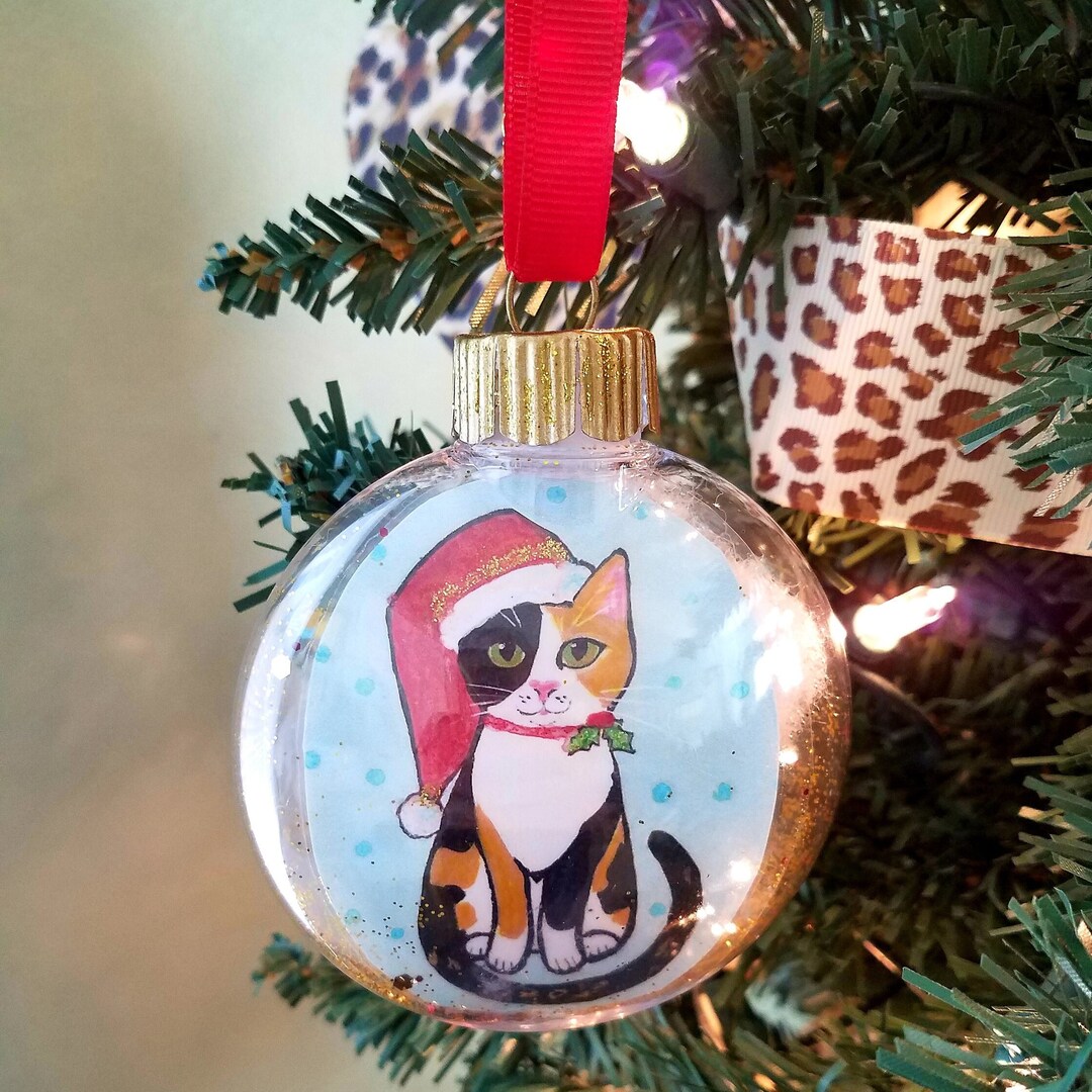 Calico Cat Ornament With a Santa Hat, Cat Christmas Ornament ...