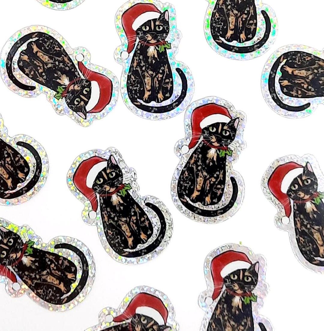 Tortoiseshell Cat Stickers, Glitter Stickers, Cat Lover Gift, Christmas ...