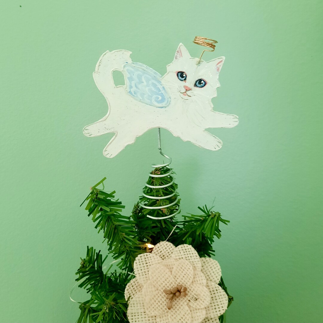 White Cat Angel, Cat Tree Topper, White Cat Figurine, Cat Memorial ...