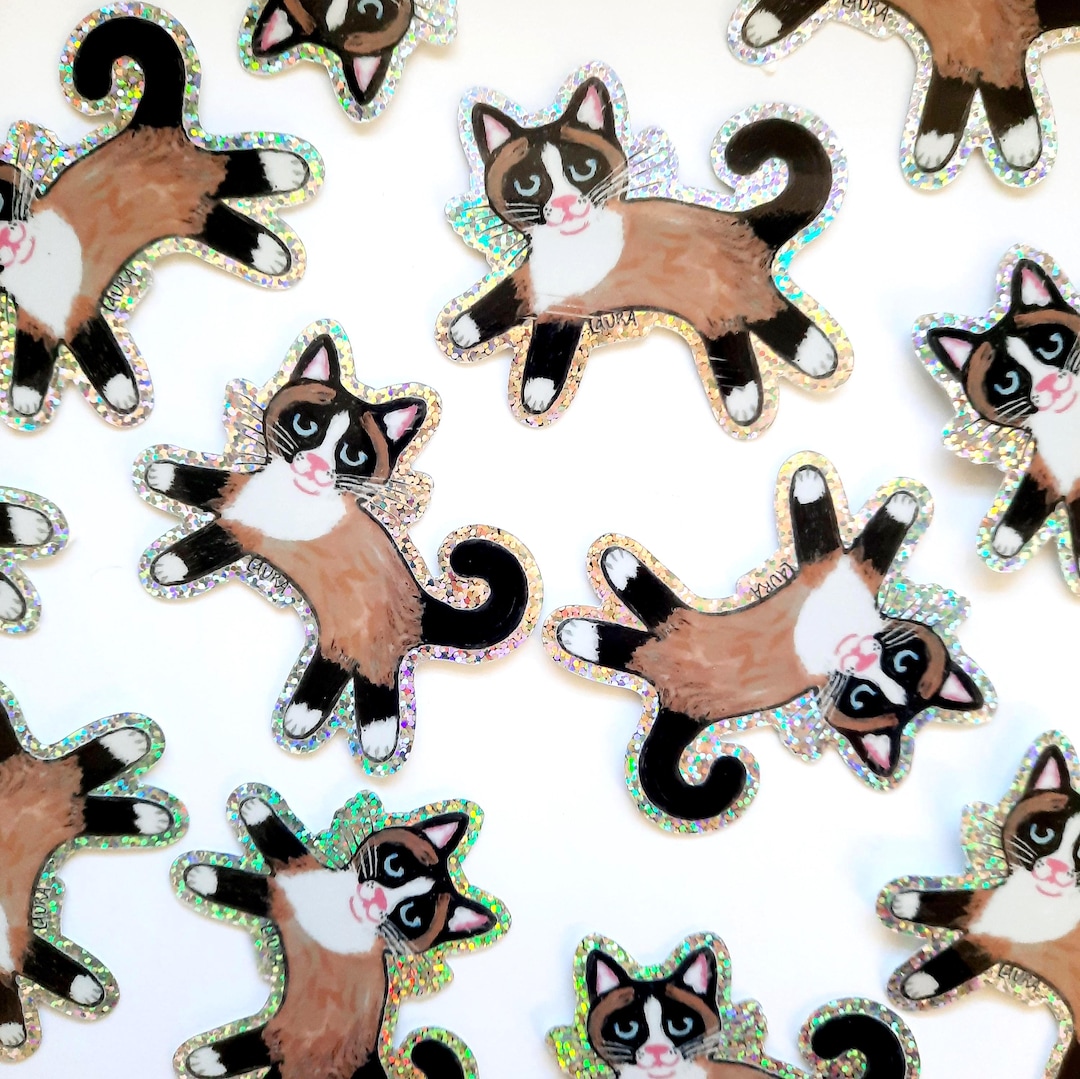 Snowshoe Cat Glitter Sticker: Original Artwork, Cat Lover Gift - Etsy