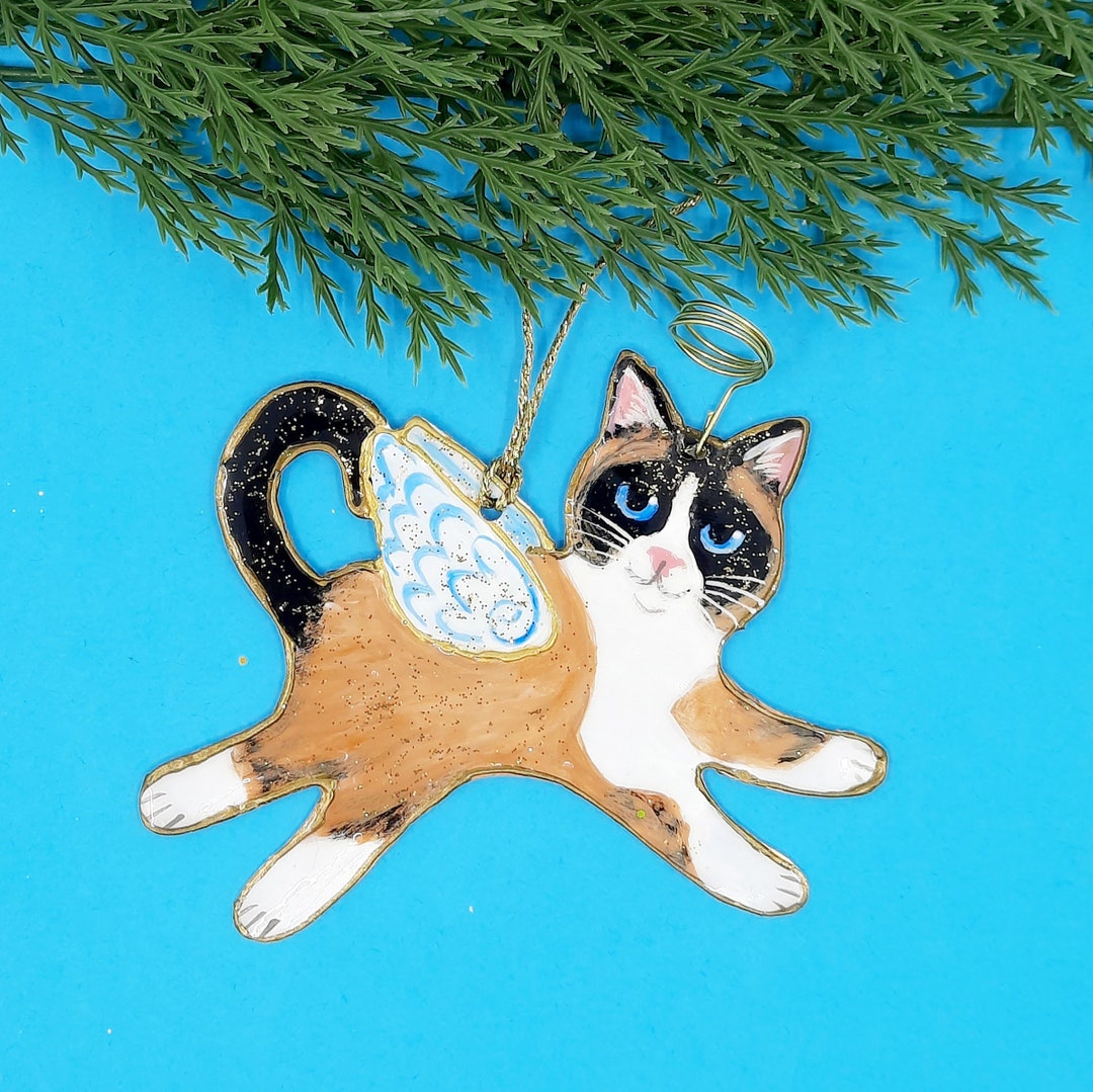 Snowshoe Cat Angel Ornament, Hand Painted Cat, Personalized Cat ...