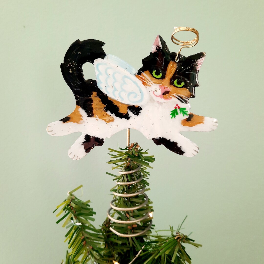 Calico Cat Angel, Cat Tree Topper, Calico Cat Figurine, Cat Memorial ...