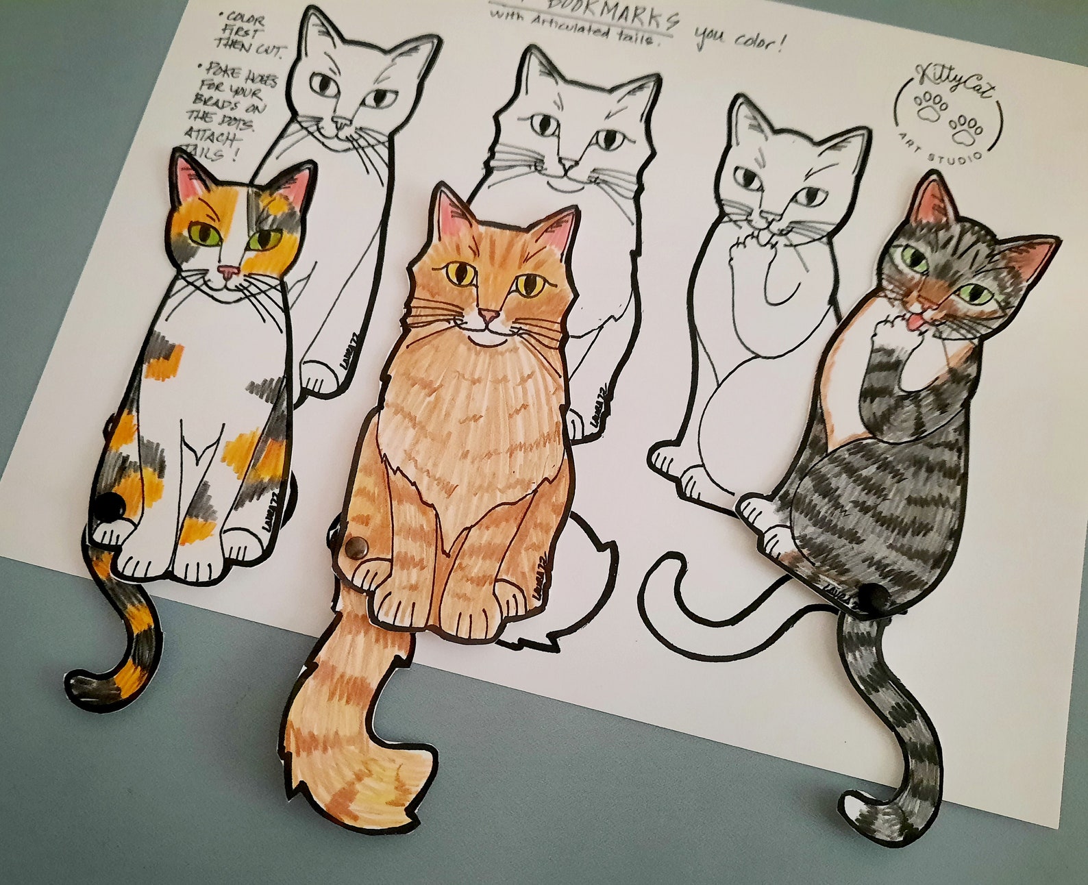 Cat Printable With Movable Tails Bookmarks or Any Art - Etsy