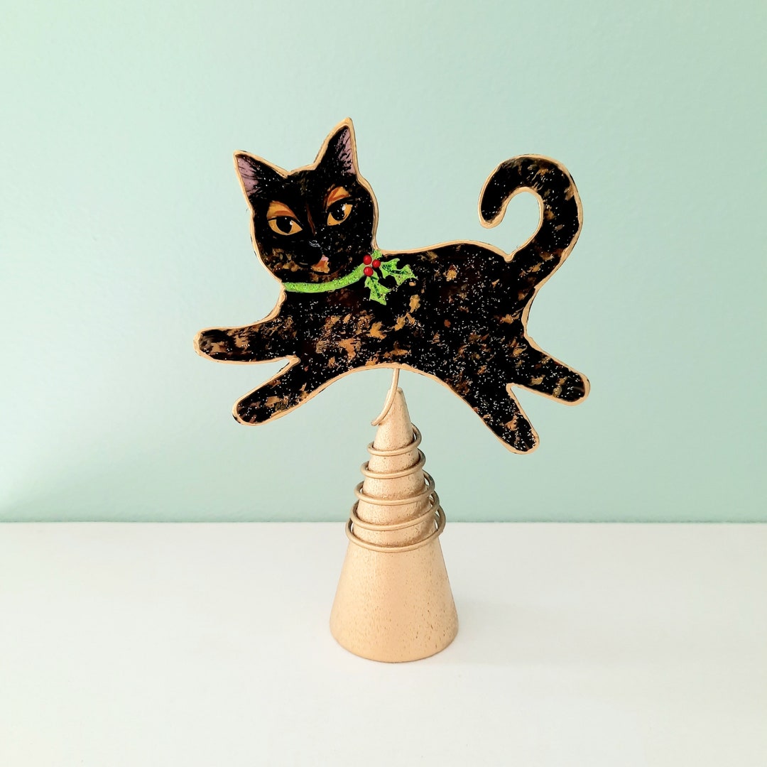 Tortoiseshell Cat Tree Topper, Cat Figurine, Cat Christmas Tree Topper ...