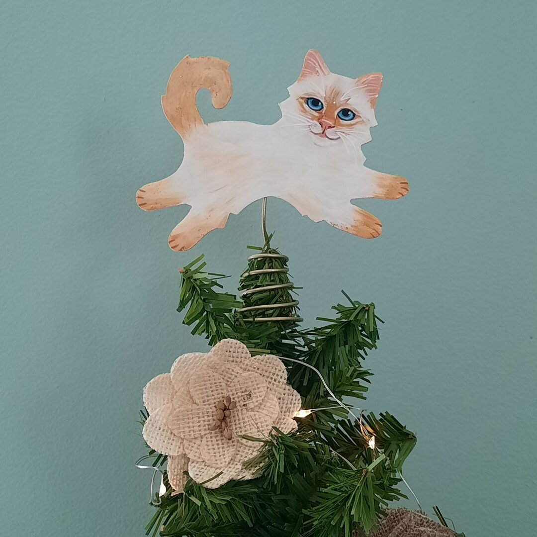 Flame Point Cat Tree Topper, Cat Figurine, Cat Christmas Tree Topper ...