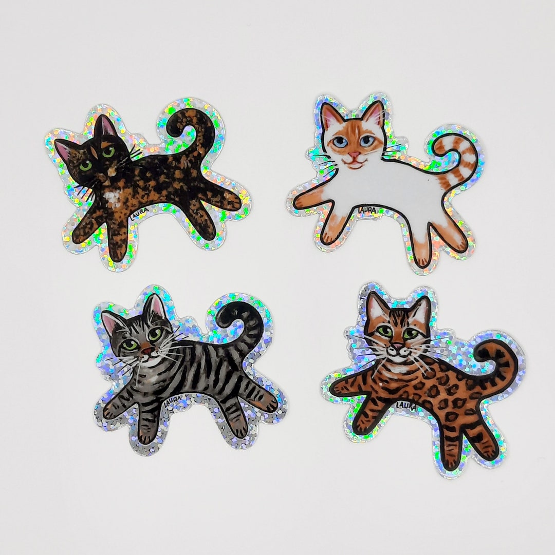 Cat Stickers, Glitter Stickers, Bengal Cat, Tortoiseshell Cat, Tabby ...