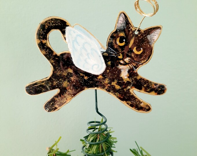 Tortoiseshell Cat Angel, Cat Tree Topper, Cat Figurine, Christmas Tree ...