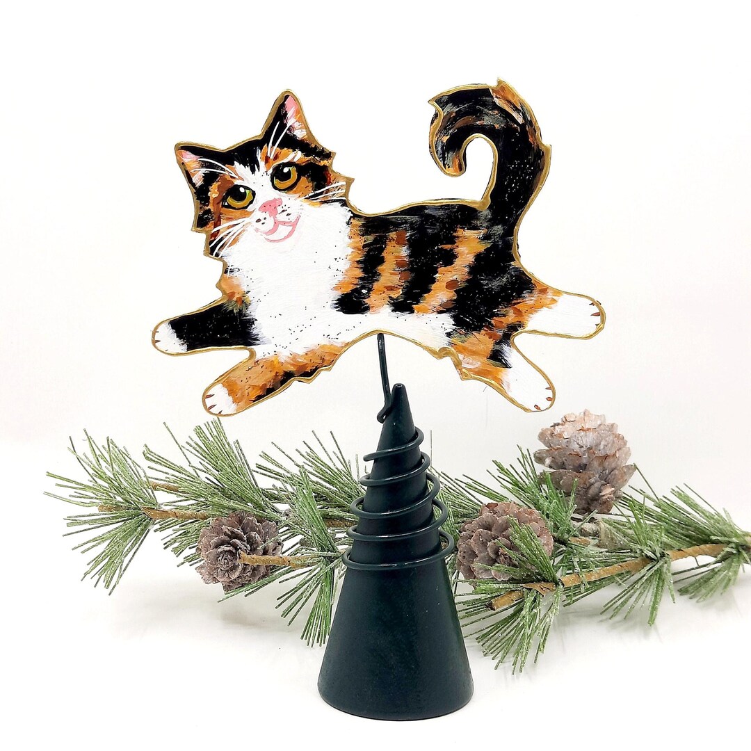 Calico Cat Tree Topper, Cat Figurine, Cat Christmas Tree Topper, Cat ...