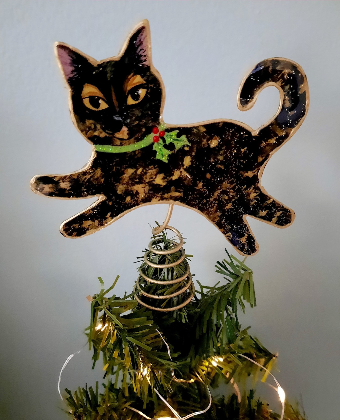 Tortoiseshell Cat Tree Topper, Cat Figurine, Cat Christmas Tree Topper ...
