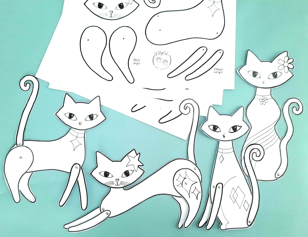 Cat Paper Doll Printable, Color and Cut Cat, Articulated Dolls, Mid ...
