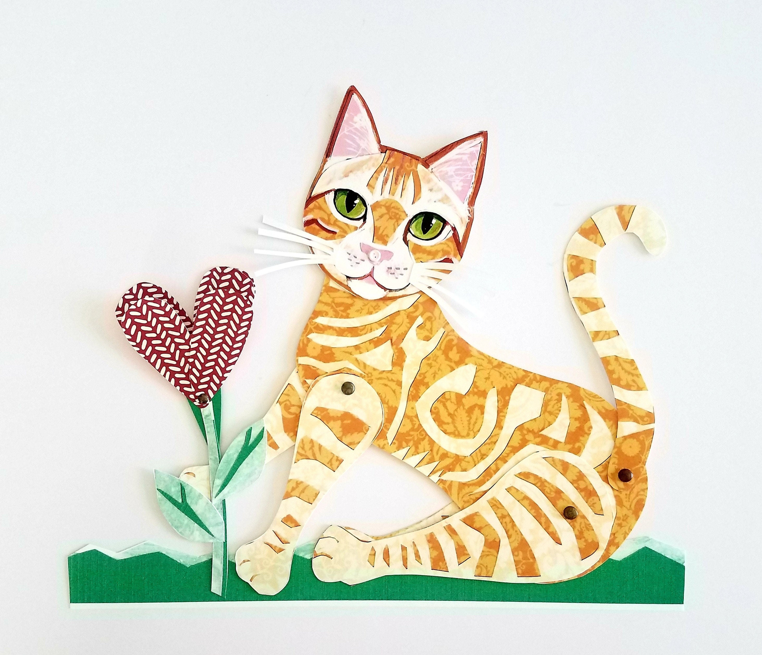 Orange Tabby Cat Paper Doll and Flower Articulated Paper | Etsy