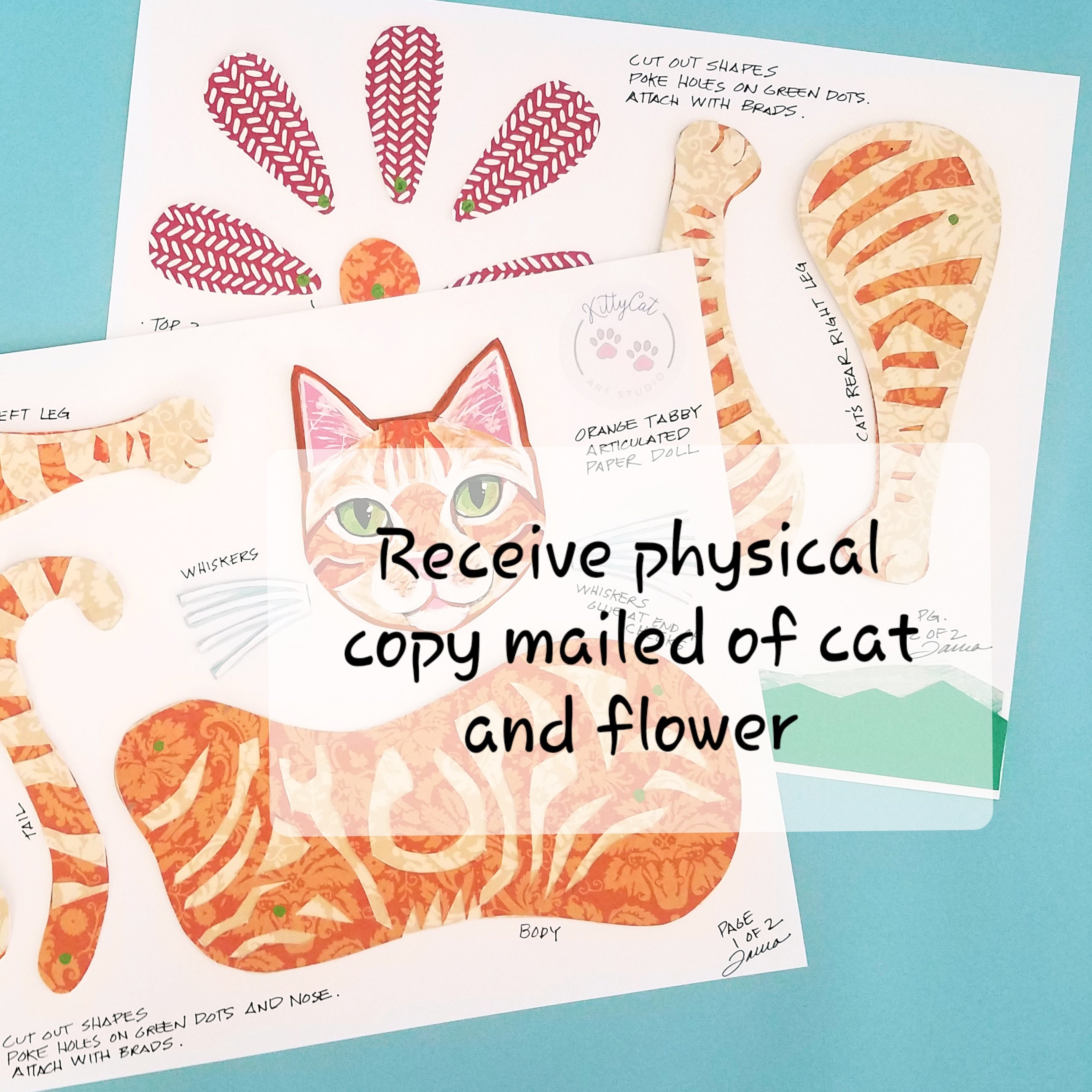 Orange Tabby Cat Paper Doll and Flower Articulated Paper | Etsy