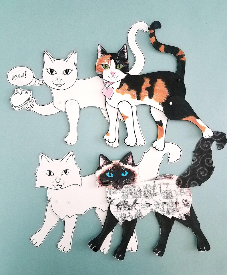 Articulated Cat Paper Doll Printable: DIY Color & Cut (digital Download ...