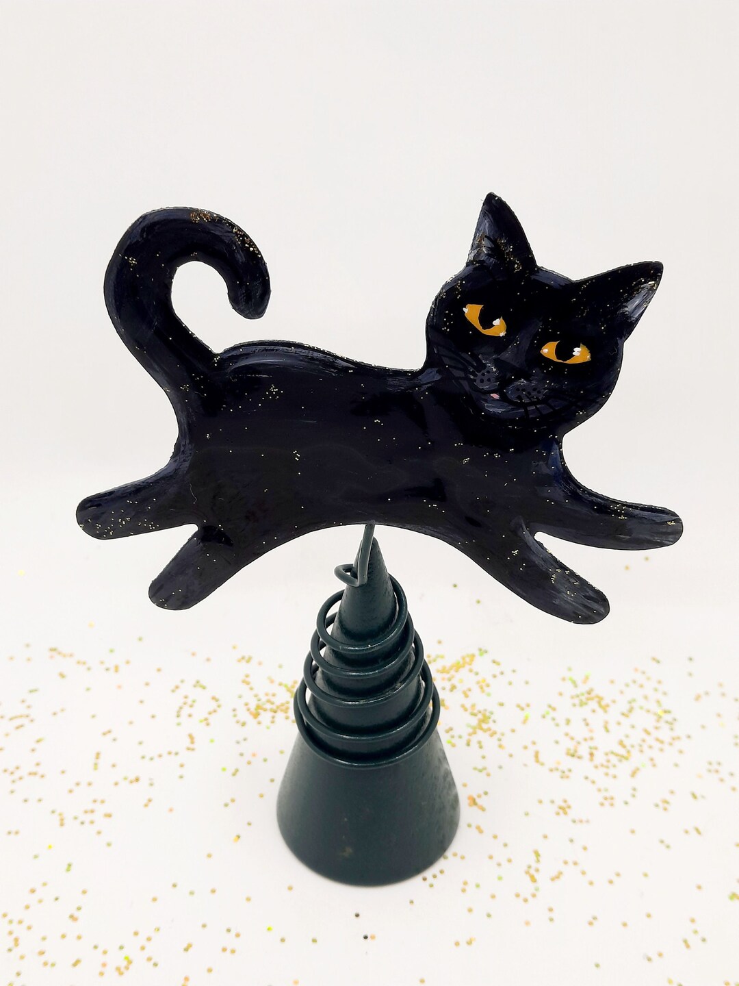Black Cat Tree Topper, Black Cat Figurine, Cat Christmas Tree Topper ...