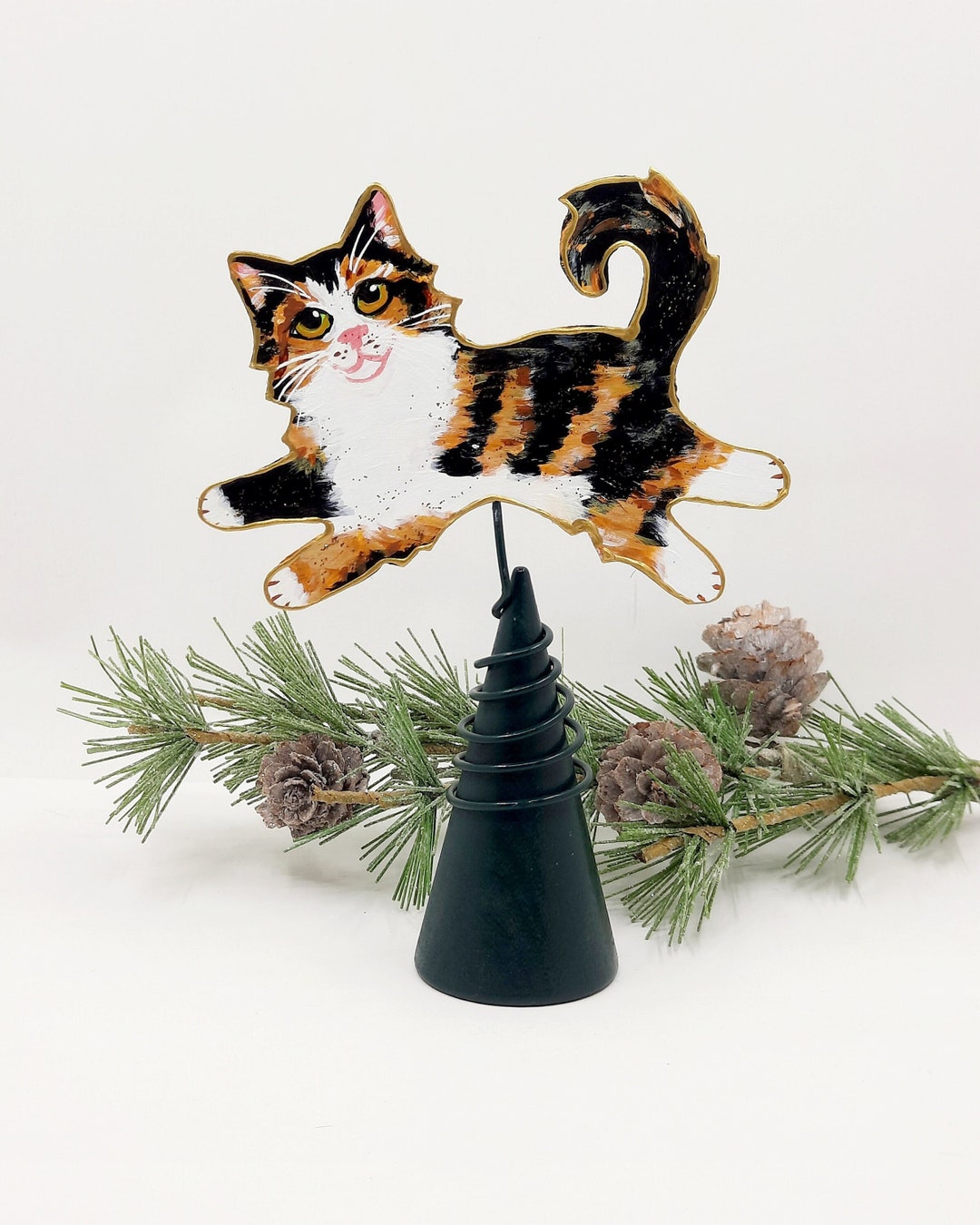 Calico Cat Tree Topper, Cat Figurine, Cat Christmas Tree Topper, Cat ...