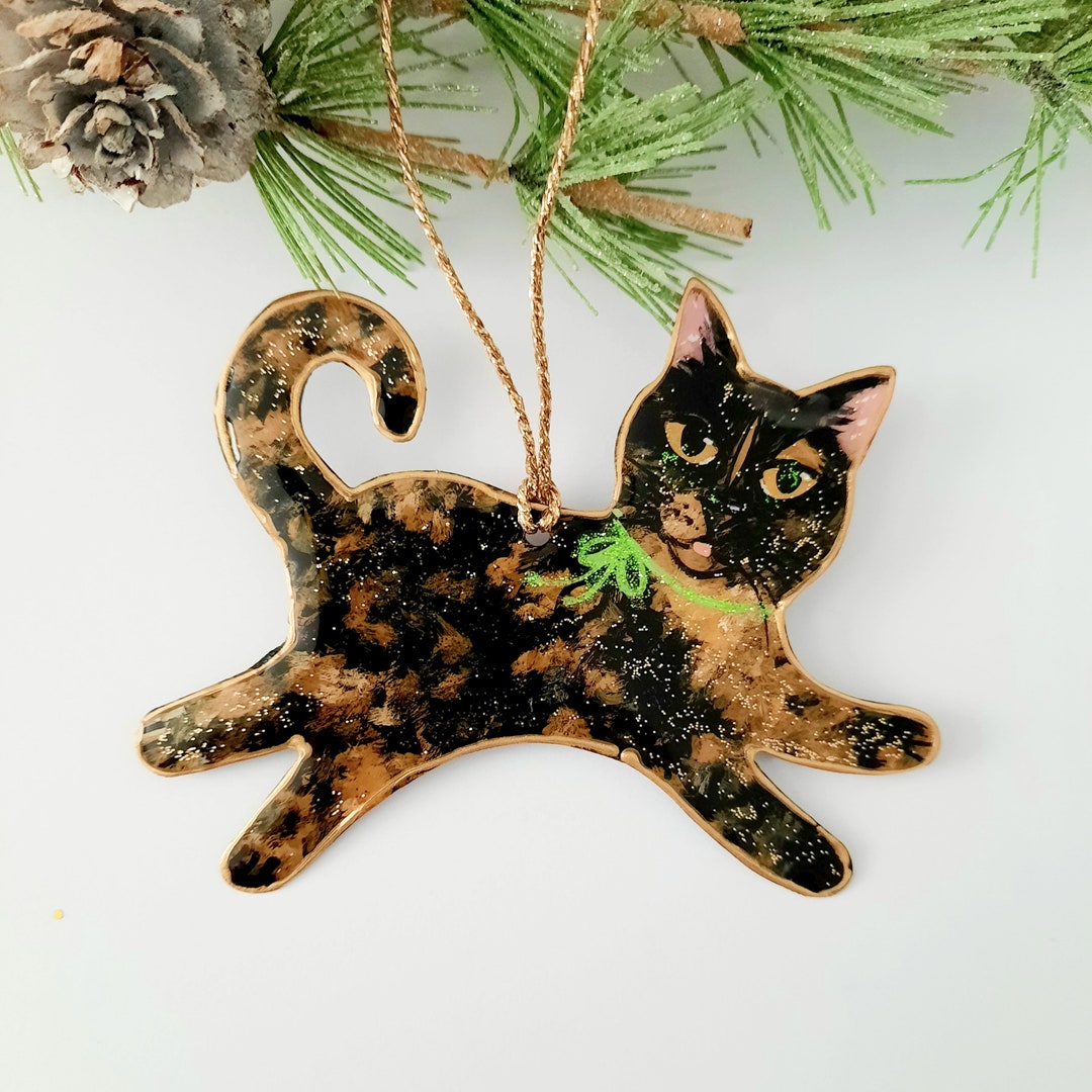 Tortoiseshell Cat Ornament, Hand Painted Cat, Personalized Cat Ornament ...