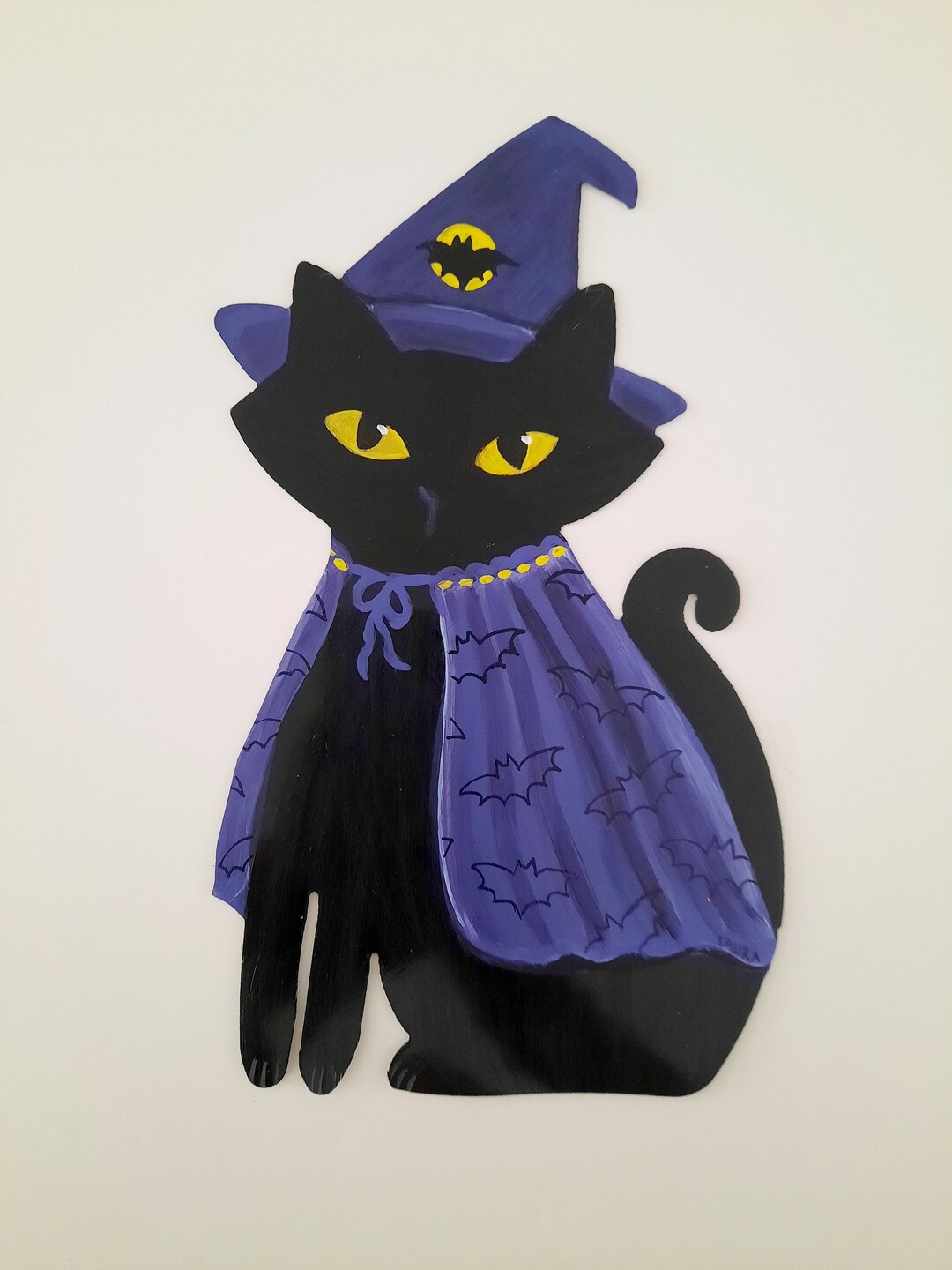 Black Cat Witch Wall Art, Halloween Wall Art, Bat Theme, Hand Painted ...