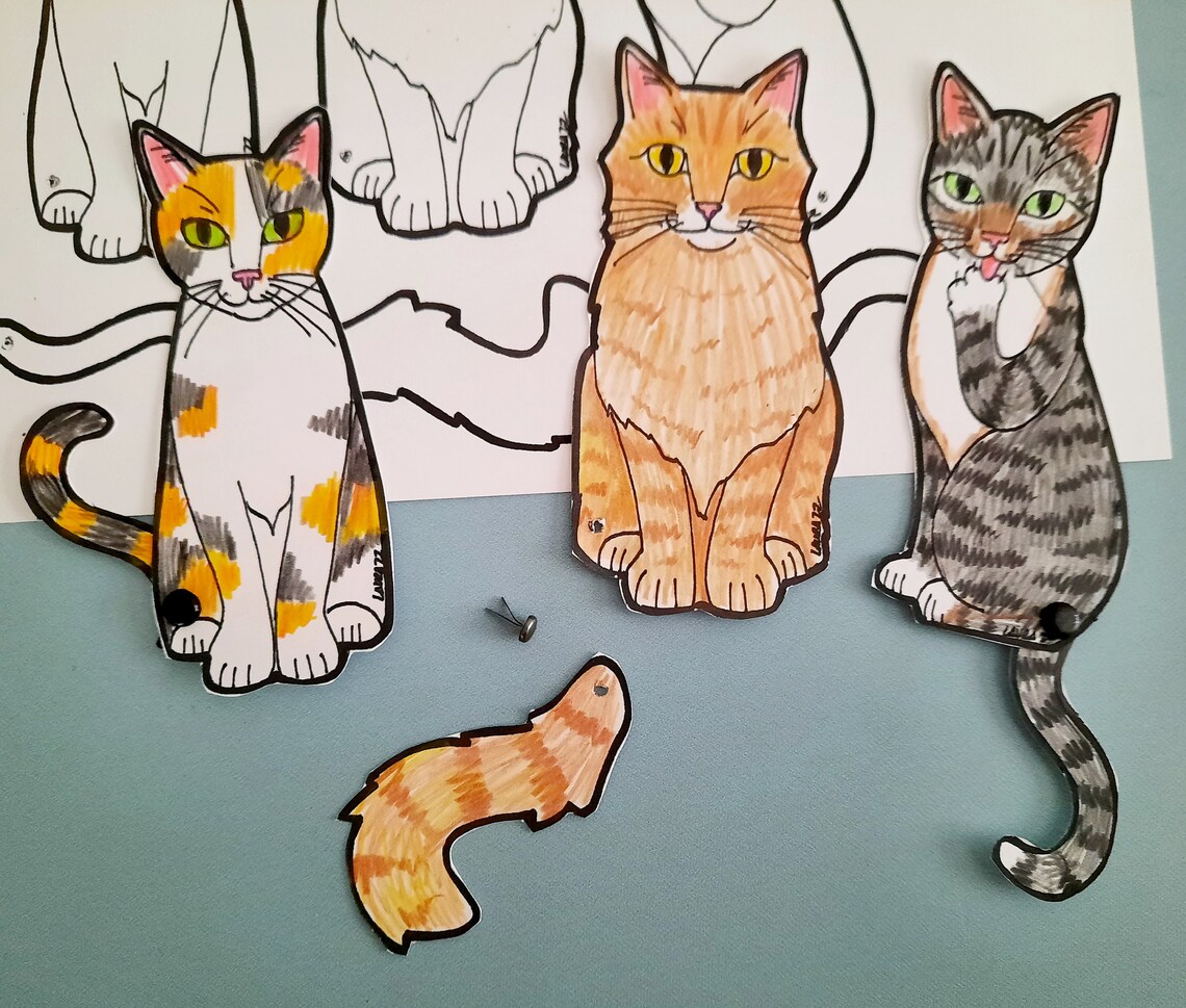 Cat Printable With Movable Tails Bookmarks or Any Art - Etsy