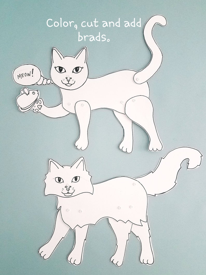 Cat Paper Doll Printable You Cut and Color Articulated Paper - Etsy Norway