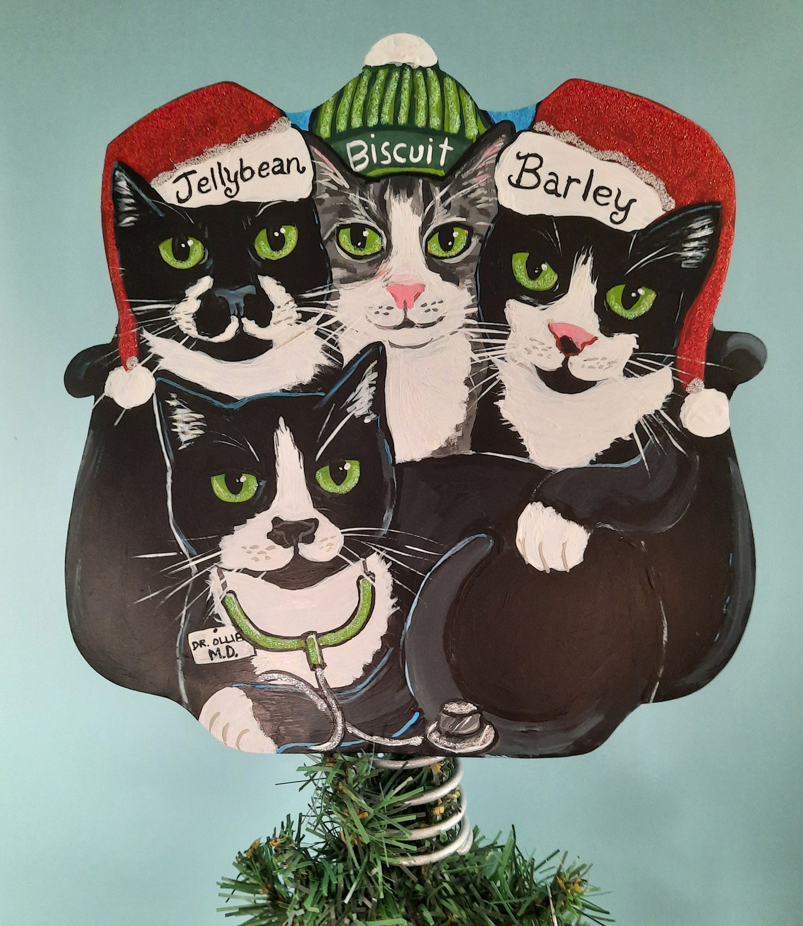 Pet Family Christmas Tree Topper Multiple Pets Custom Cat - Etsy