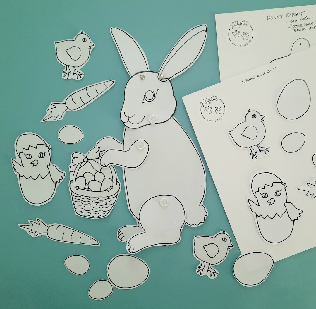 Bunny Rabbit Paper Doll Printable, You Cut and Color, Articulated Paper ...