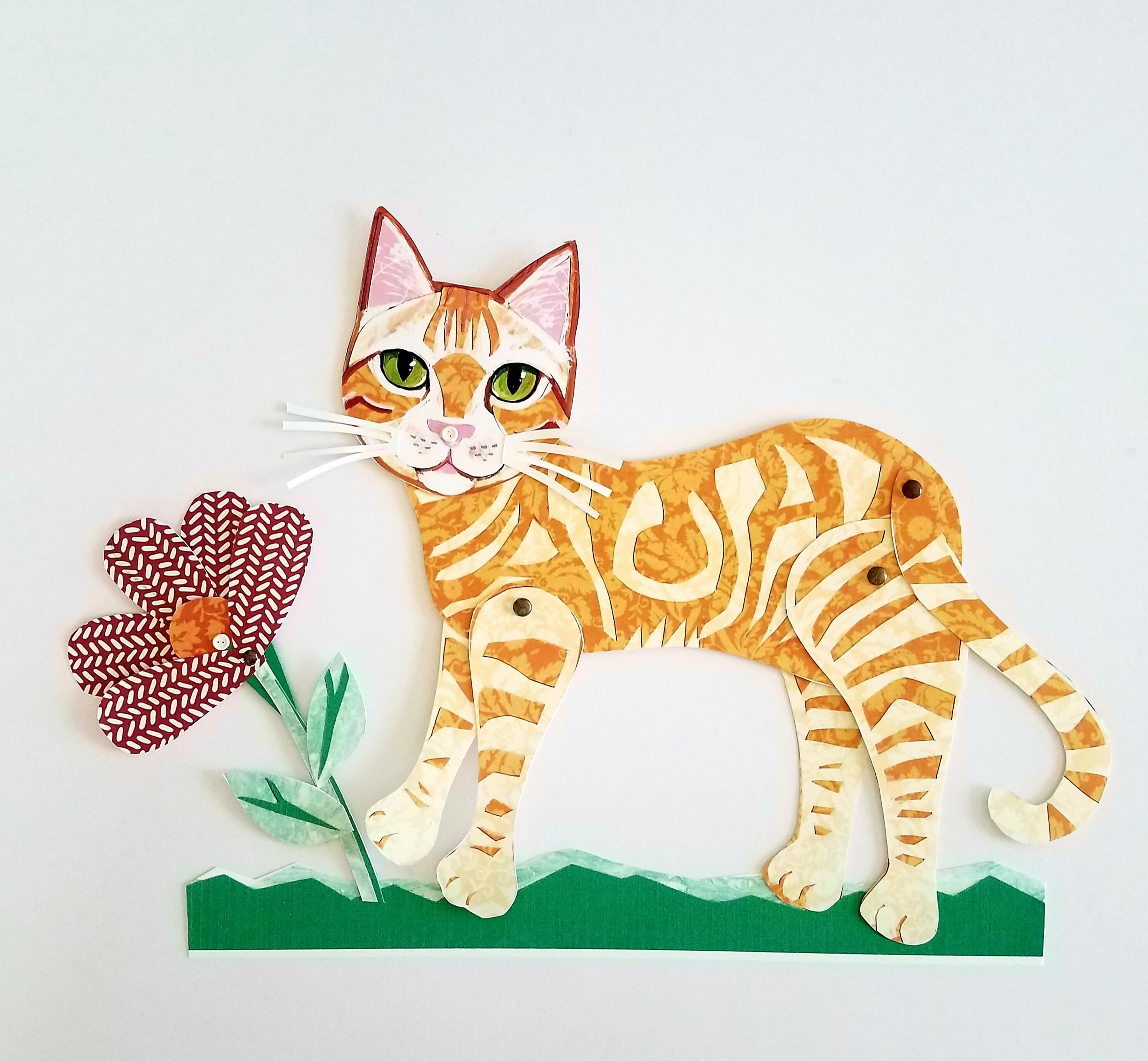 Orange Tabby Cat Paper Doll and Flower Articulated Paper | Etsy