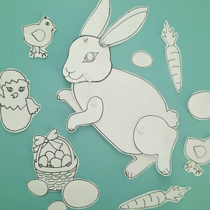 Bunny Rabbit Paper Doll Printable, You Cut and Color, Articulated Paper ...