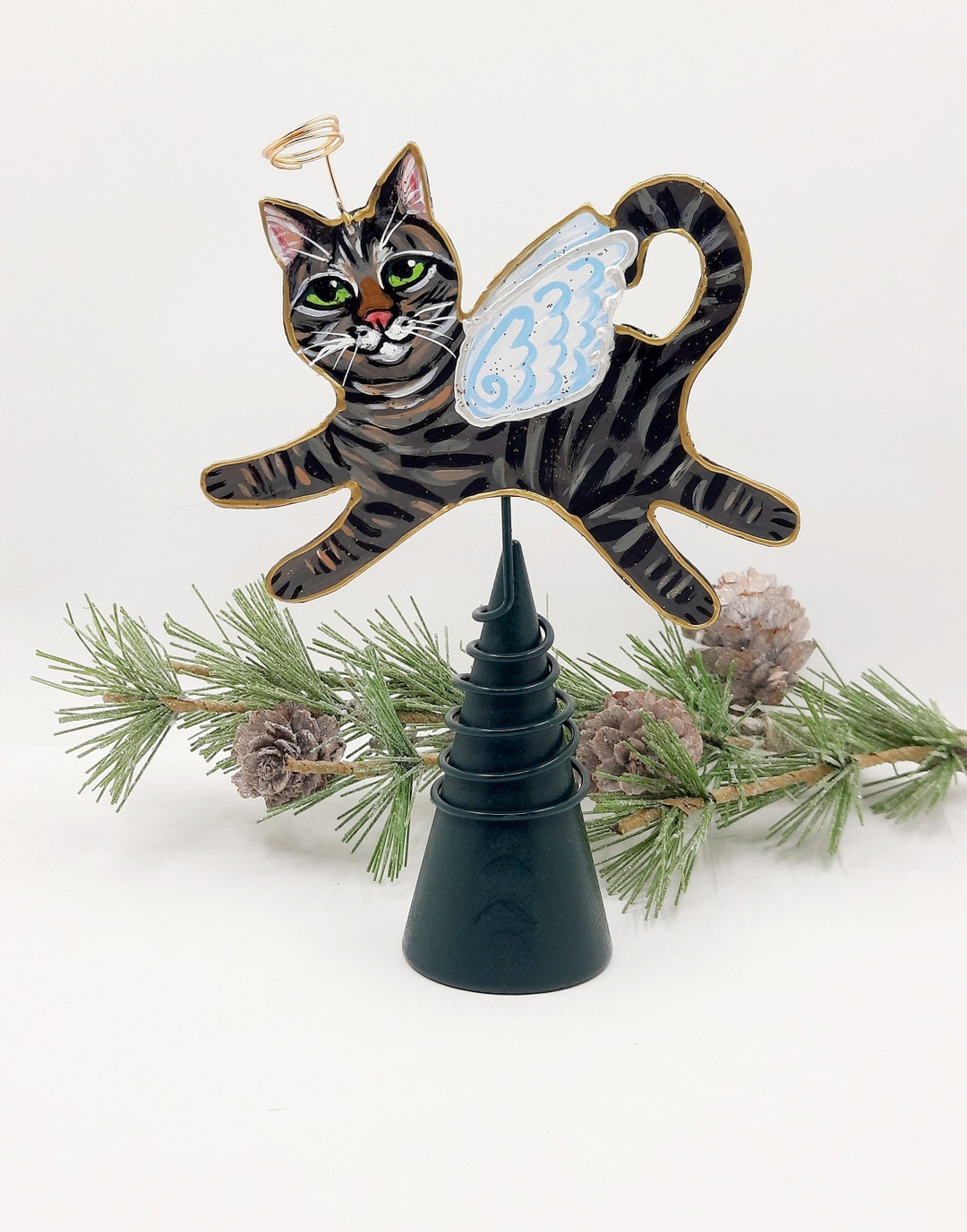 Tabby Cat Angel Tree Topper, Cat Figurine, Cat Christmas Tree Topper ...