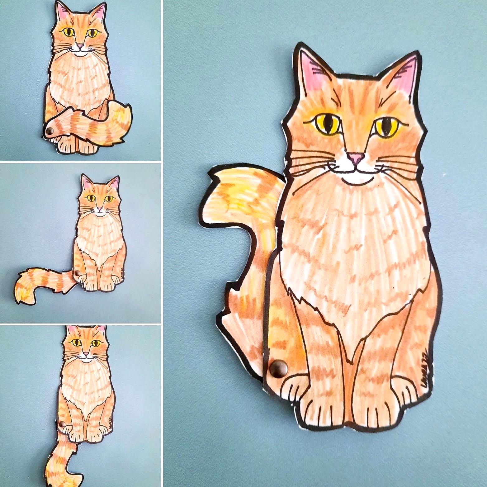 Printable Cat Bookmarks, Moveable Tails, Articulated Cats, You Color ...