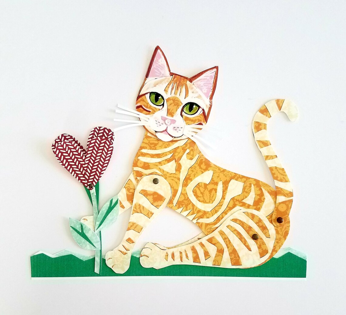 Orange Tabby Cat Printable Articulated Paper Doll and Flower - Etsy
