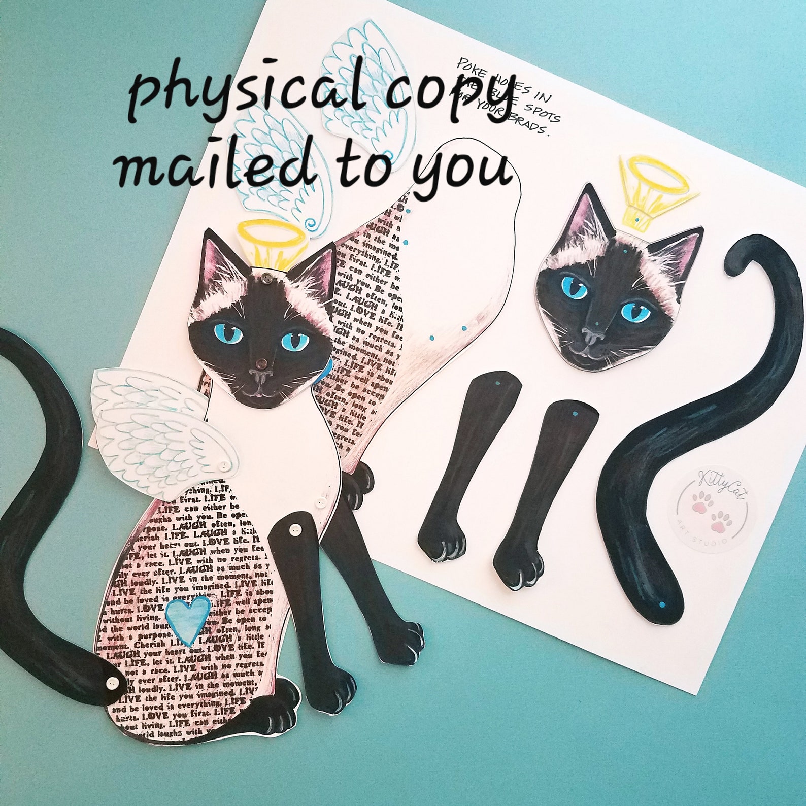 Siamese Cat Paper Doll Articulated Paper Doll Siamese Angel | Etsy