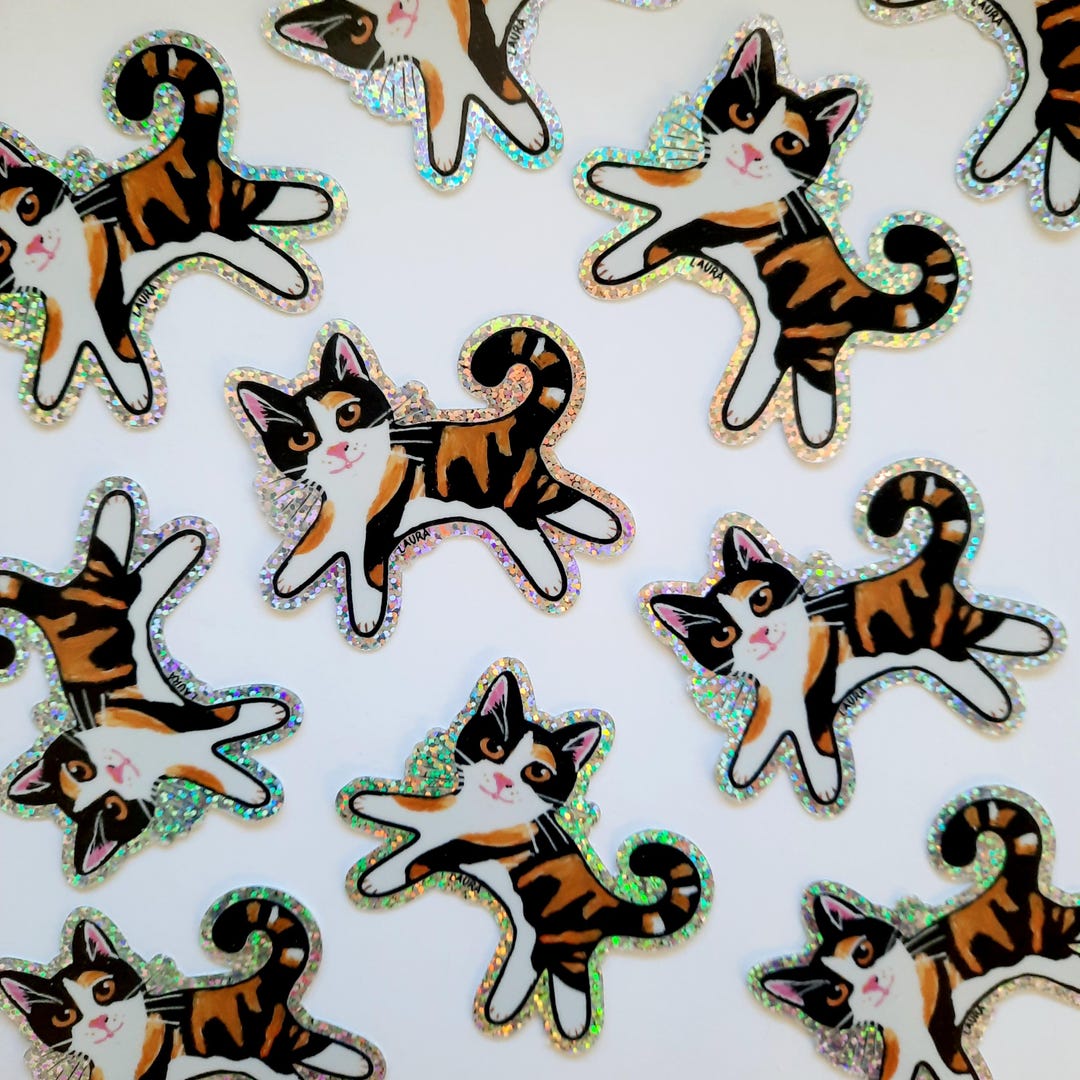 Cat Stickers, Glitter Stickers, Calico Cat Stickers, Cat Lover Gift - Etsy