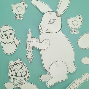 Bunny Rabbit Paper Doll Printable, You Cut and Color, Articulated Paper ...