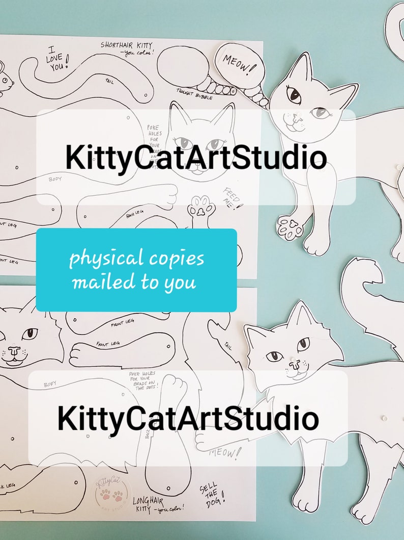 Paper Doll Cats You Cut and Color 2 Jointed Cats Longhair - Etsy