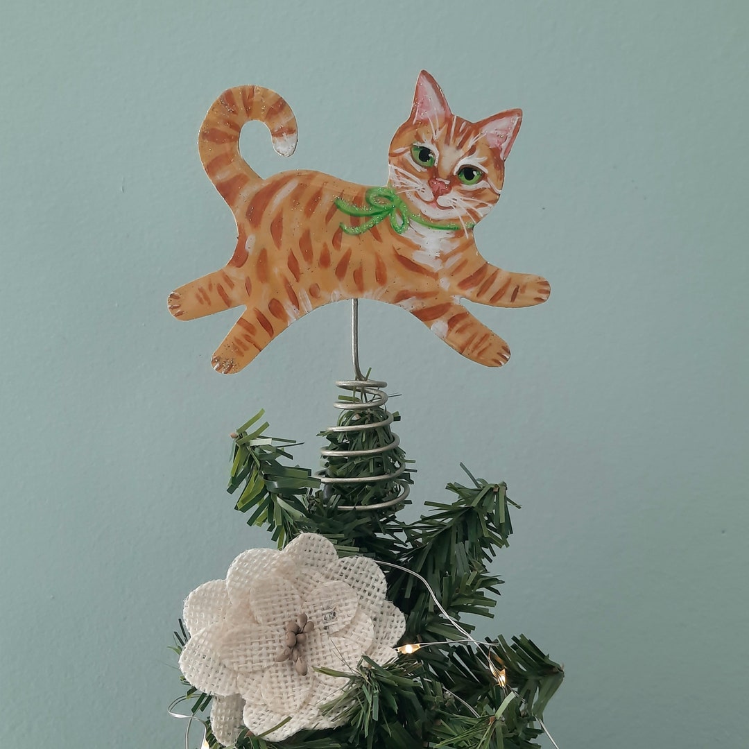 Orange Tabby Cat Tree Topper, Cat Figurine, Cat Christmas Tree Topper ...
