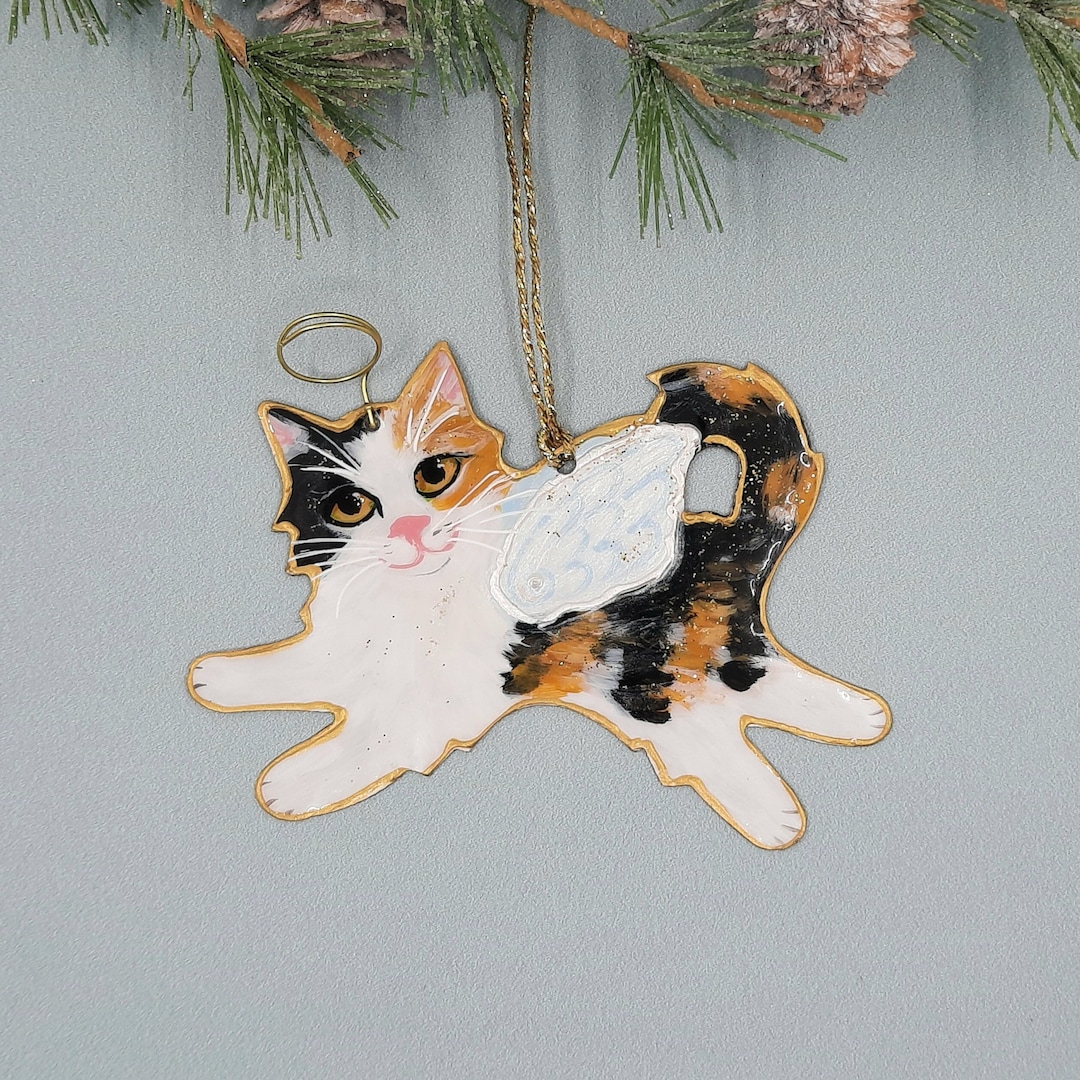 Calico Cat Angel Ornament, Hand Painted Cat, Personalized Cat Ornament ...