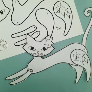 Retro Cat Paper Doll Printable, You Cut and Color, Articulated Paper ...