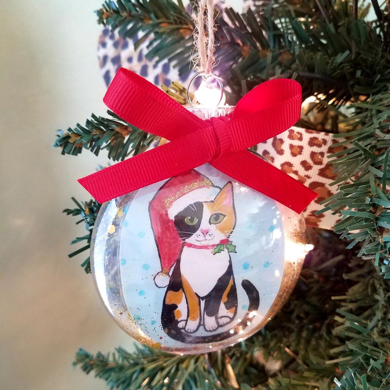 Calico Cat Ornament With a Santa Hat Cat Christmas Ornament - Etsy