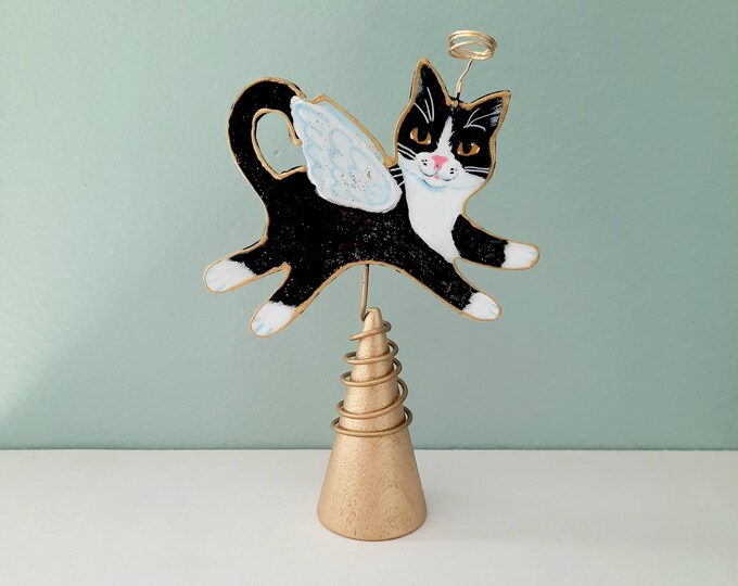 Tuxedo Cat Angel, Tree Topper, Cat Figurine, Cat Christmas Tree Topper ...