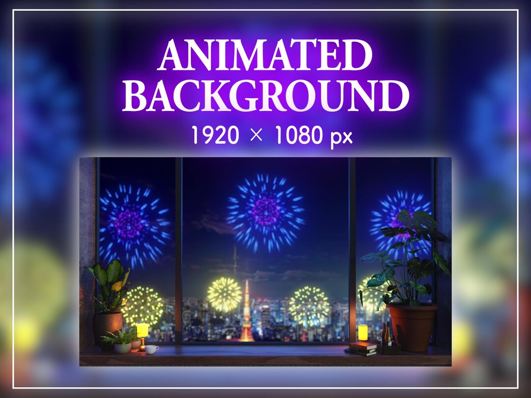 Animated Vtuber Background Cozy Room, Cozy Window Fireworks Display ...