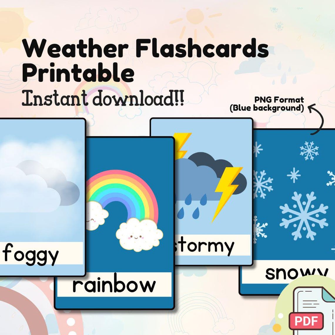 Weather Flashcards Printable, Weather Cards, Digital Download ...