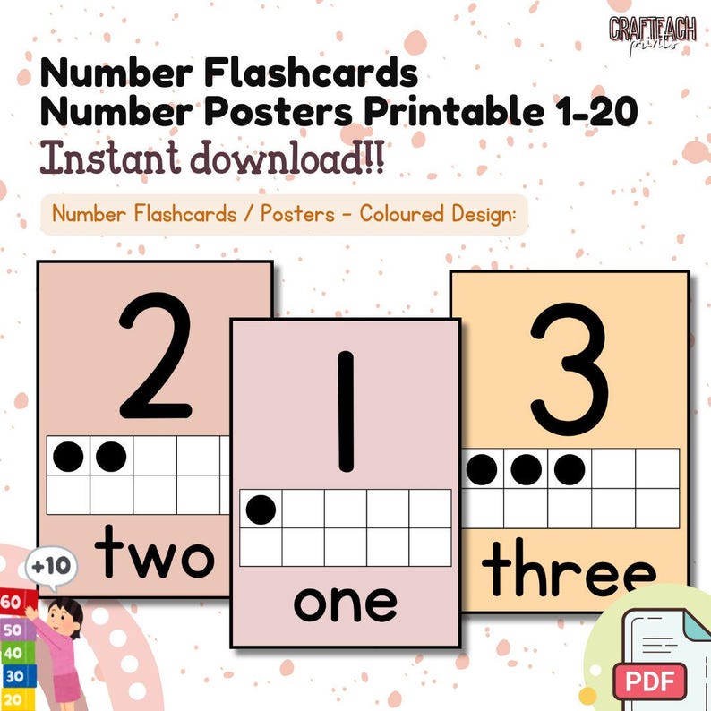Printable Number Flashcards, Number Posters 1-20, Numbers Flashcards ...
