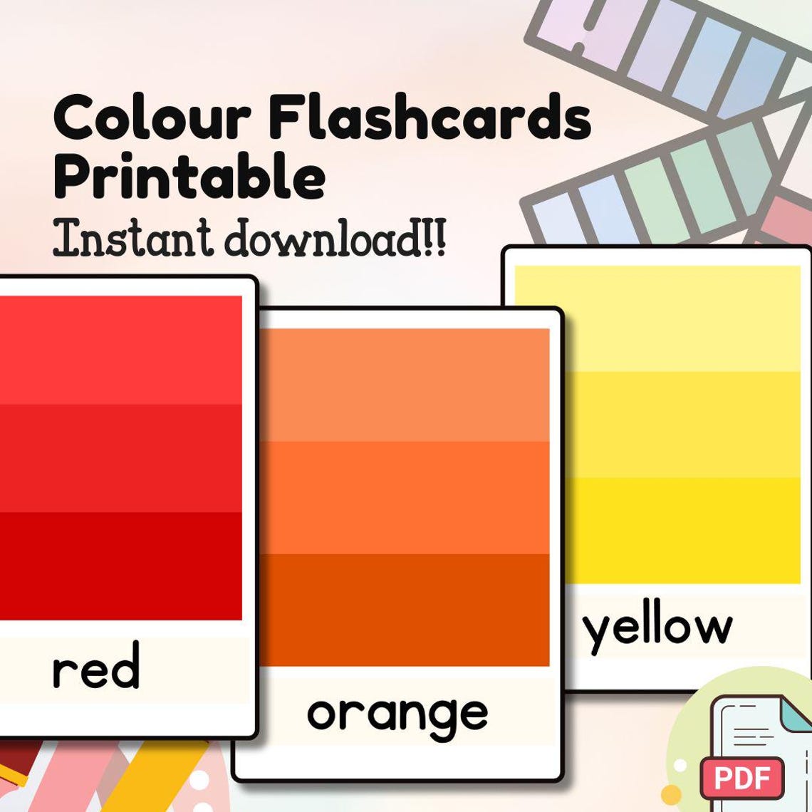 Printable Colour Flashcards, Learning Colours for Preschool, Digital ...