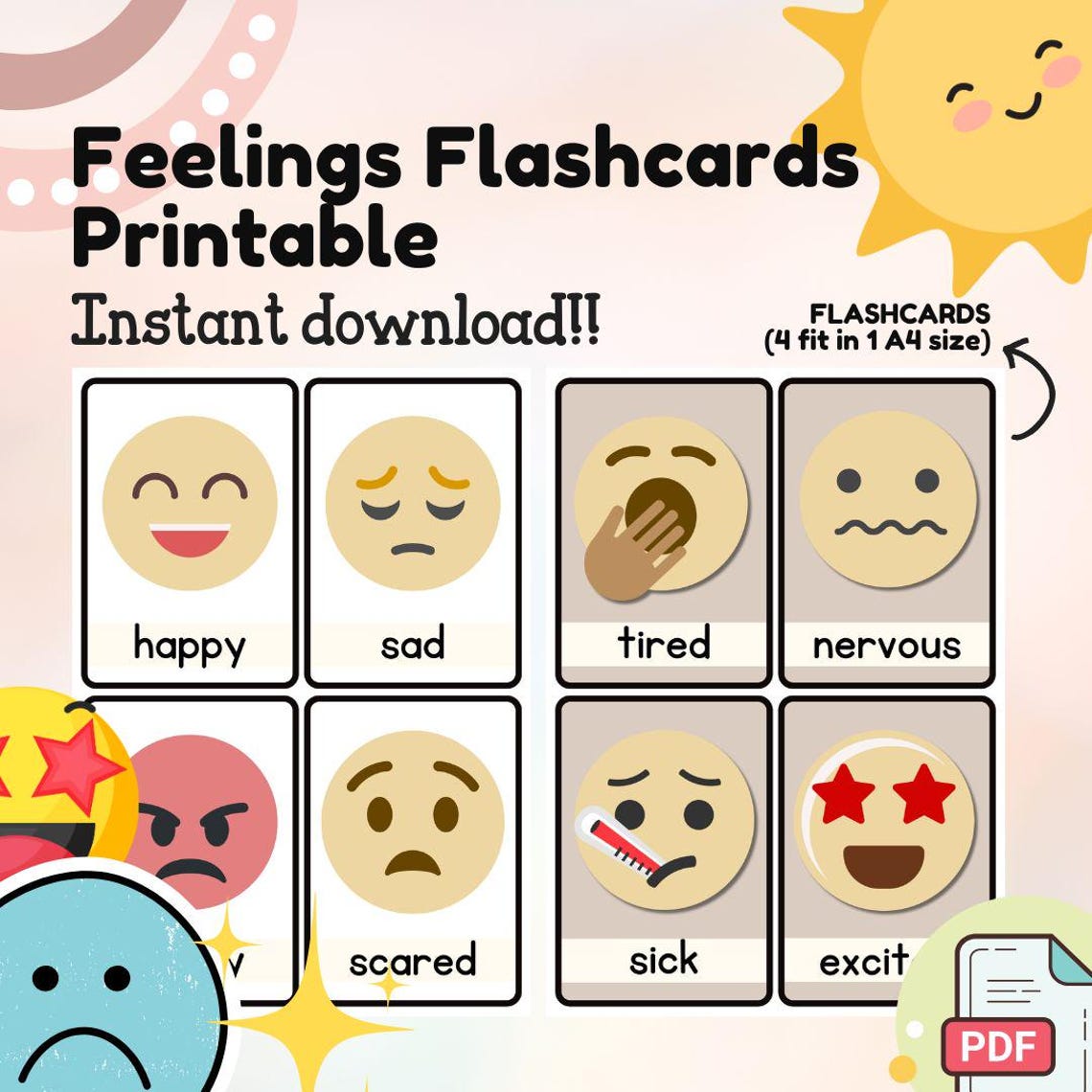 Feelings Flashcards Printable, Emotions Posters, Preschool Classroom ...