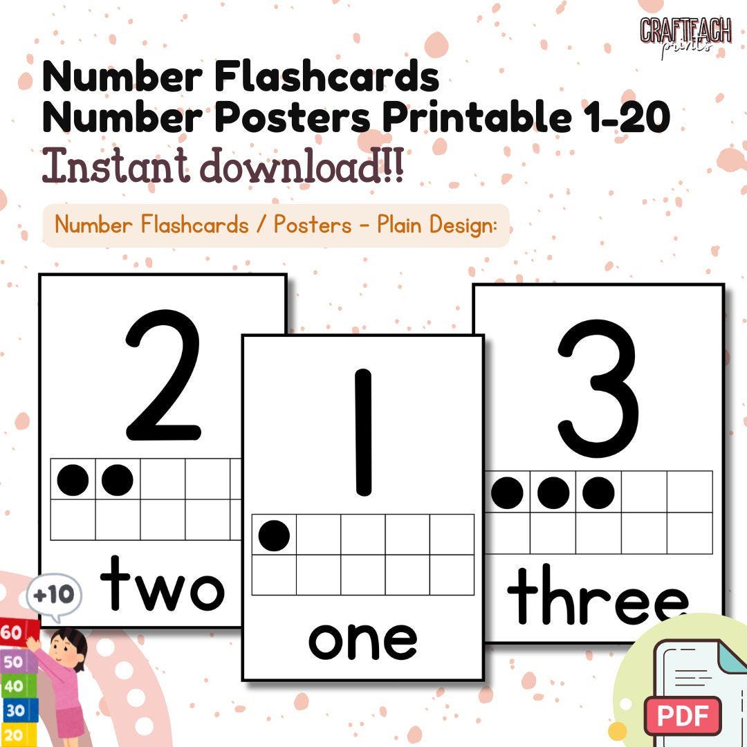 Printable Number Flashcards, Number Posters 1-20, Numbers Flashcards ...